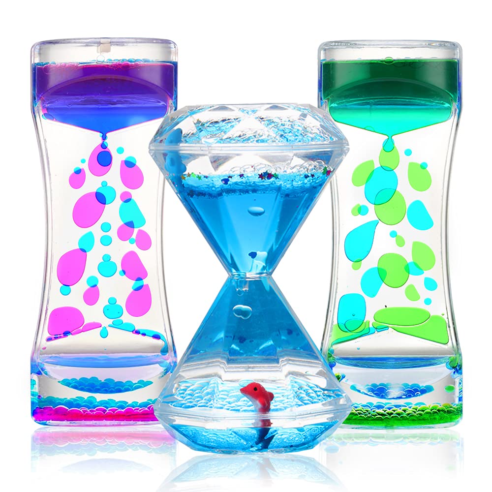 Sensory Toys Liquid Motion Timer Bubbler 3 Set - Best Fidget Toys for Kids Adults for Stress and Anxiety Relief, Calming Tool for Autism Children, Stocking Stuffers Kids Toddlers