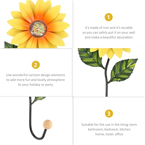 YARNOW Wall Hooks Wall Mounted Art Flower Hook Vintage Metal Sunflower Hooks Keys Aprons Kitchen Wall Hangers for Hanging Coat Hat Key Towel Vintage Hanger Yellow