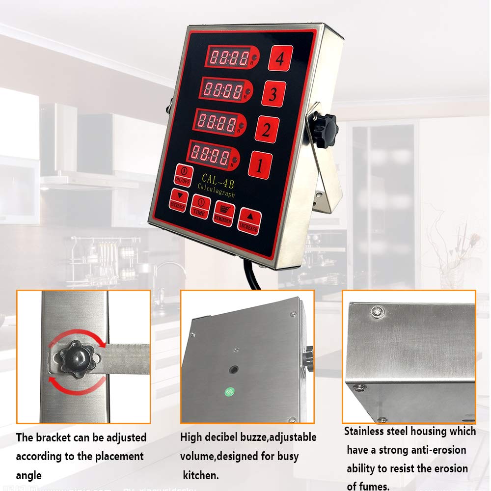 Li Bai 4 Channels Commercial Kitchen Timer Restaurant Timers Multi-Function Digital Timer with Loud Alarm 4 Events Adjustable Cooking Reminder Stainless Steel 110V for Home Kitchen Restaurant