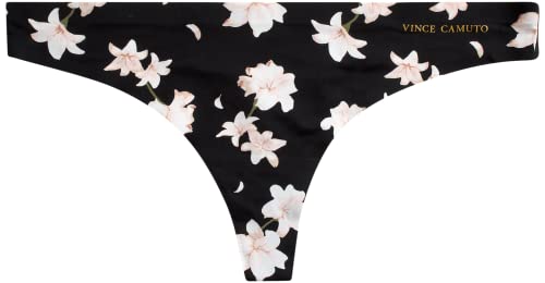 Vince Camuto Women's Underwear - 5 Pack Seamless Thong Panties (S-XL), Size Small, Black Floral/Ballet/Tan/Chai/Black