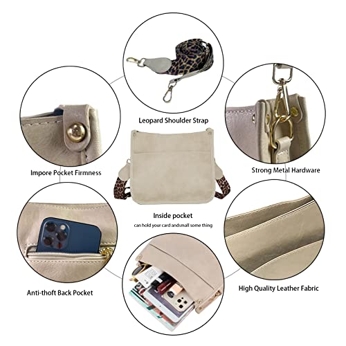 FAYBA Crossbody Bags for Women Adjustable Leopard Guitar Strap, Medium Lether Shoulder Handbags with Zipped Pockets