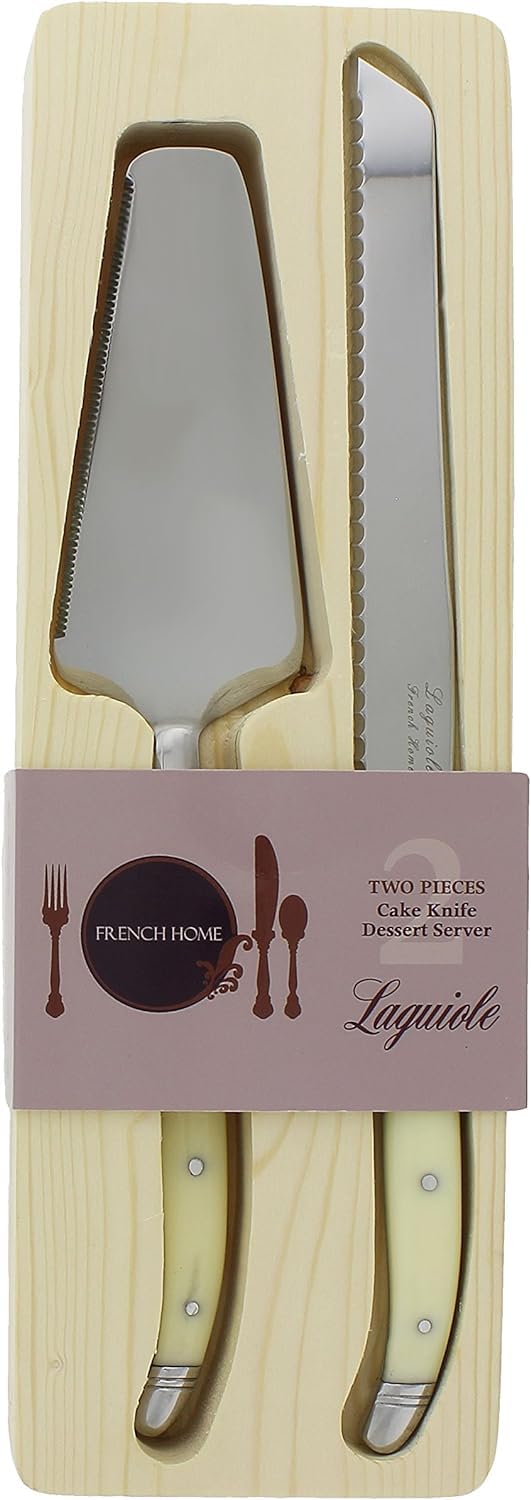 French Home Laguiole 2-Piece Cake Knife and Server Set β Luxurious Stainless Steel Cake Cutter & Server β Cake Cutting Set β Party, Home Dining, or Wedding Cake Knife and Server Set (Faux Ivory)