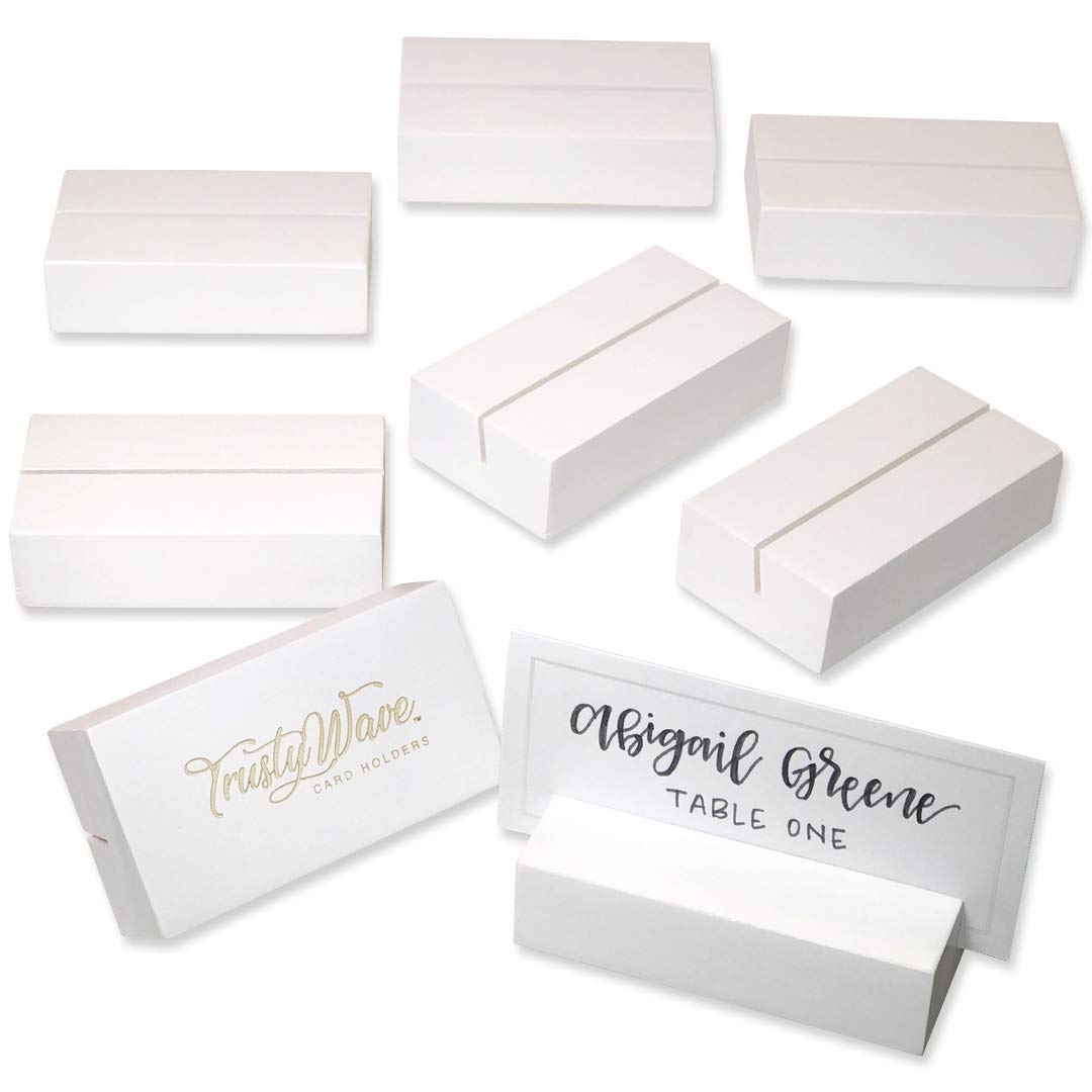 Place Card Holders, Table Numbers / Sign Holder for Wedding, Christmas / Greeting Card Display Stands | Solid Wood Set of 8 - For Name Tags, Pictures, Reserved Signs, Food Labels, Postcards, Menus Etc