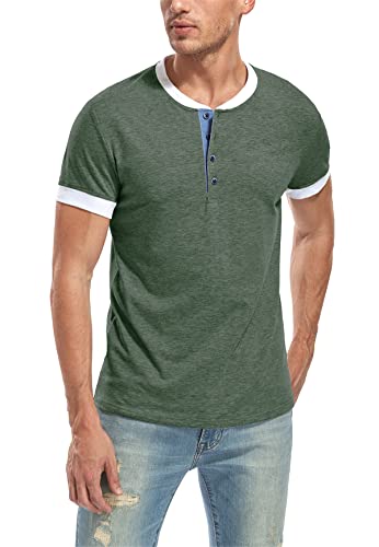 YeeHoo Men's Henley Short Sleeve Slim-Fit Casual T-Shirts with Button Placket Green