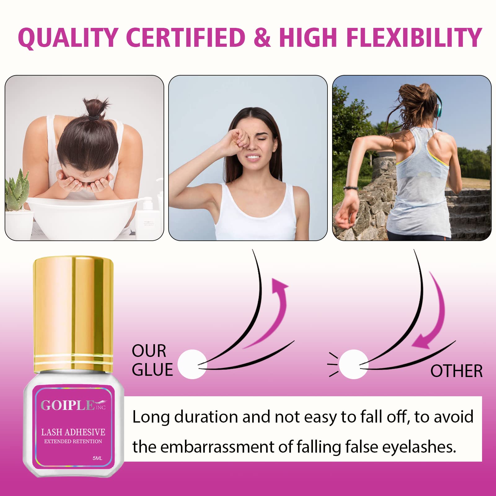 Eyelash Extension Glue - 1-2 Sec Drying/ 5ml/ 0.17 fl. oz/Retention - 6-8 Weeks/Lowest Fumes/Extra Strong/Black Adhesive Professional Use Only- Ultra Flexibility Lash Glue for Eyelash Extensions