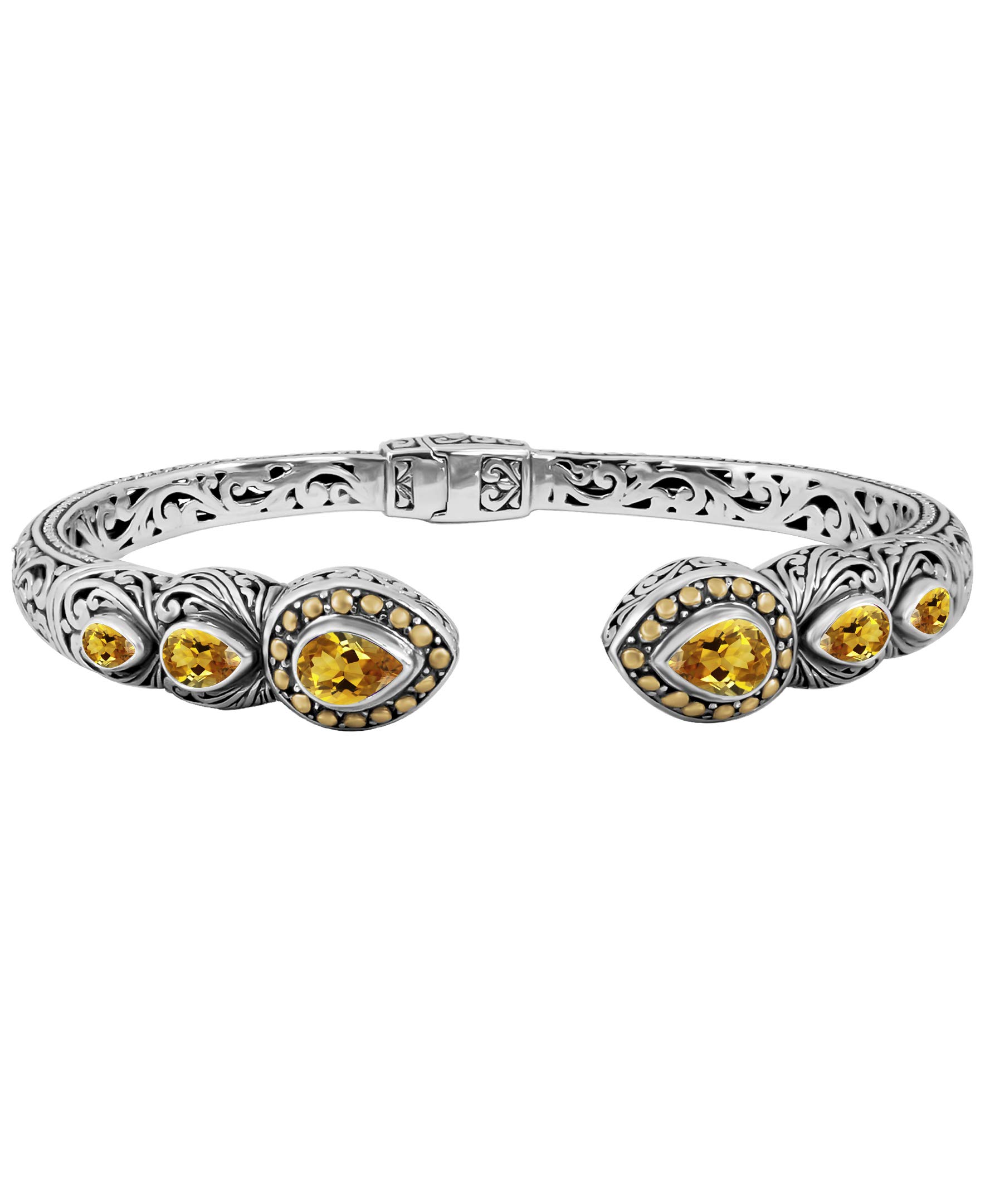 DEVATA Sterling Silver 925 and 18K Gold with Citrine Bali Filigree Cuff Bracelet DHK3226ACT (Size M)