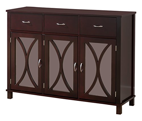 Kings Brand Furniture - 3-Door Sideboard Buffet Server Cabinet, Mirrored Doors/Espresso