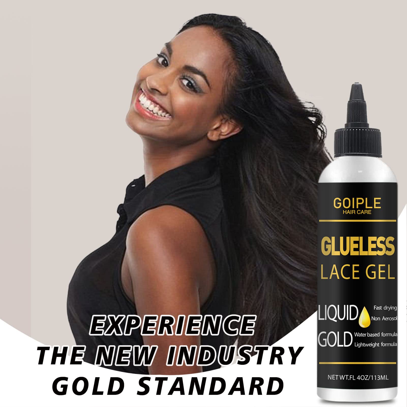 Goiple Wig Glue, Liquid Gold Glueless Lace Gel - Waterproof, Non Toxic, Gold, 4oz - Wig Kit for Wigs and Hair Systems