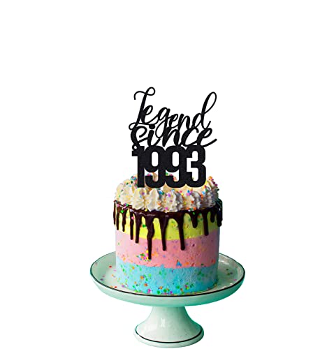 Legend Since 1993 Cake Topper for 30th Men and Women Birthday Party ，Funny 30 and Fabulous Decoration，Handmade （Black）