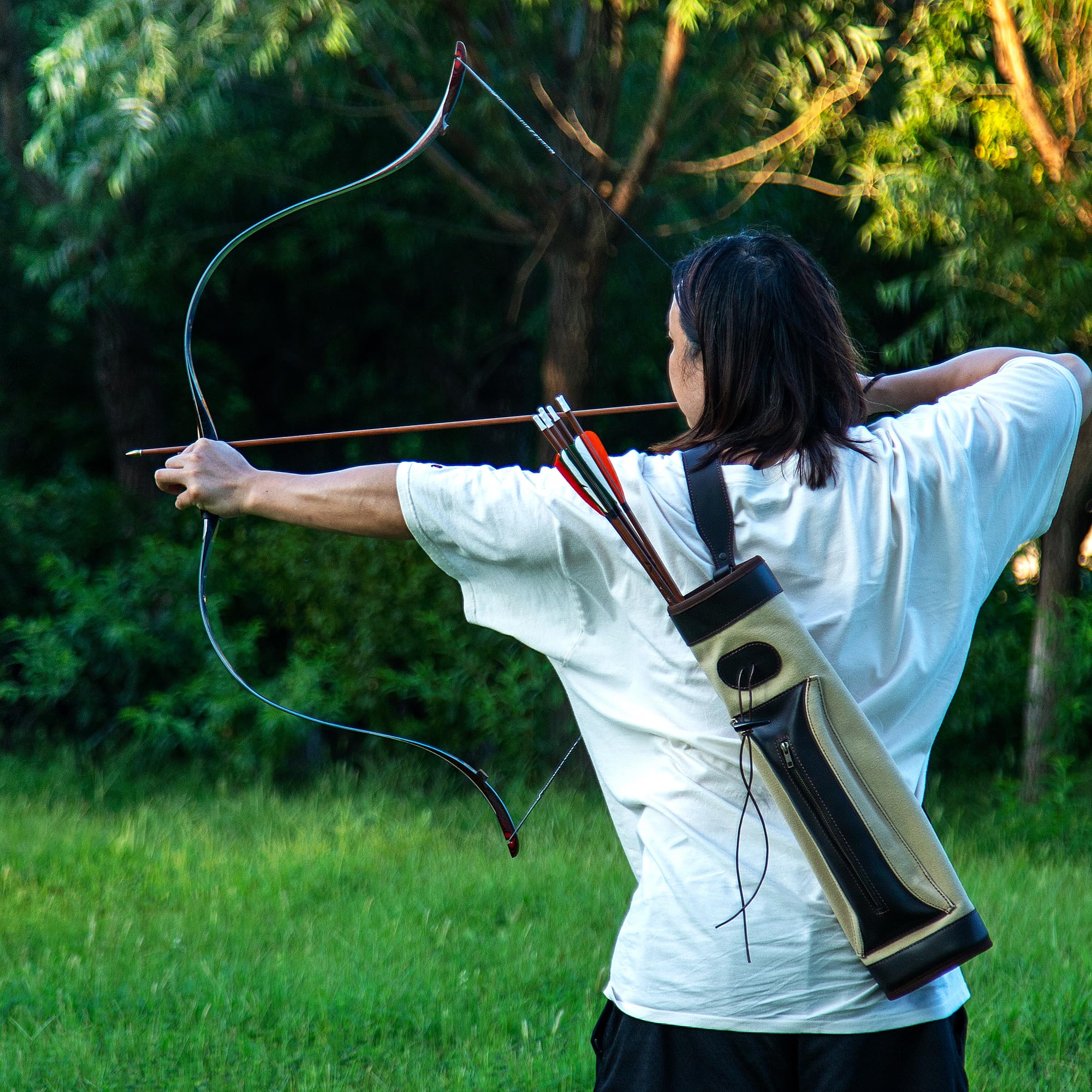 Deerseeker Archery 52" Longbow Traditional Handmade Recurve Bows Ambidextrous Horsebows for Adults & Youth Hunting Target Shooting 20lb-70lb (65lbs)