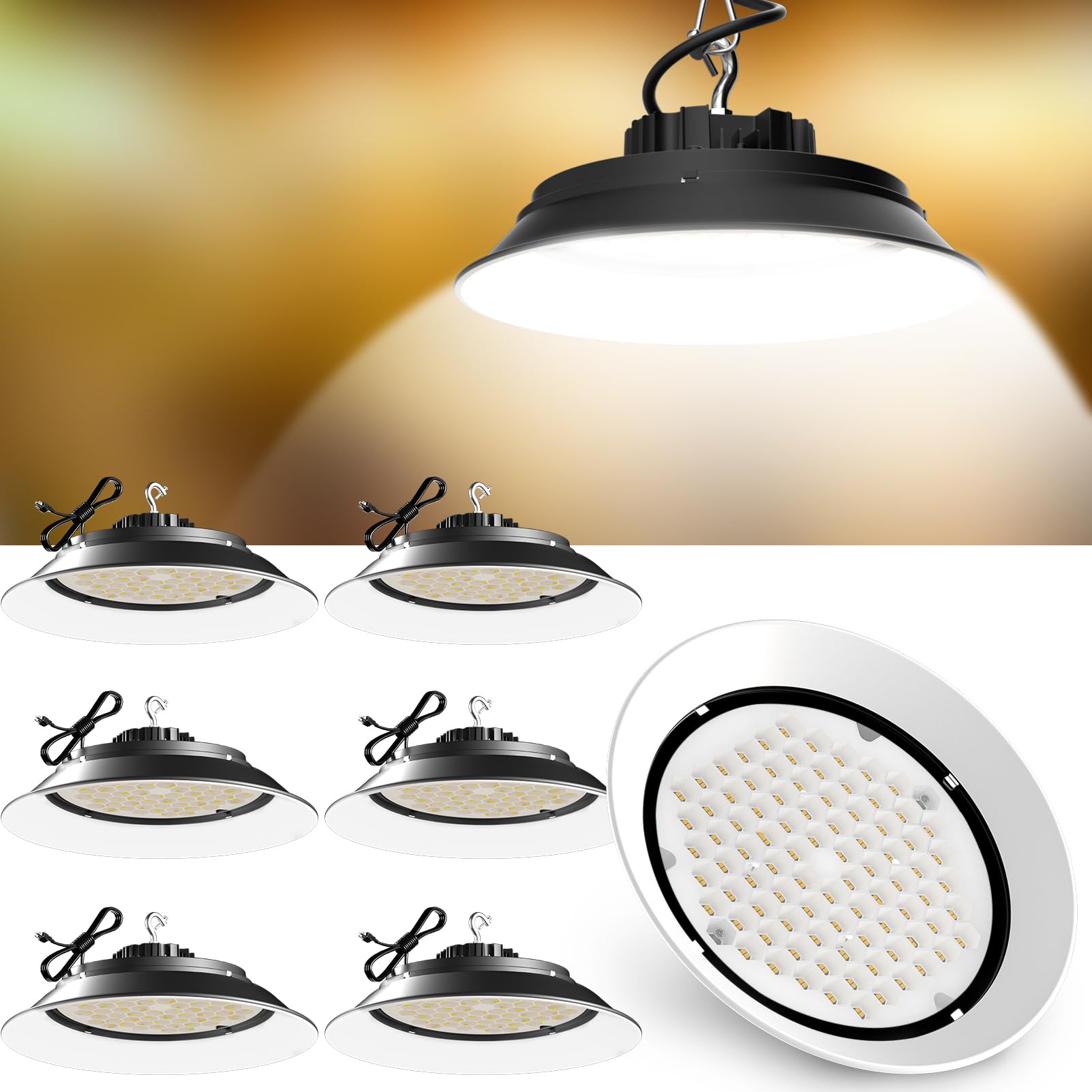 Lightdot 165W (200X1W LED) LED High Bay Light with Diffuser 24750lm High Bay LED Lights, AC100-277V 5000K High Bay LED Shop Light, Strong Brightness UFO LED Light for 18-30FT Height -6Pack
