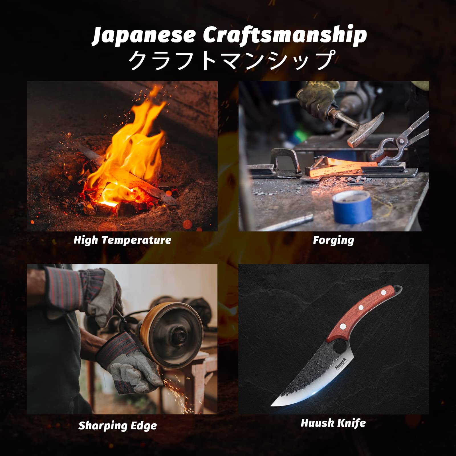 Huusk Cool Cooking Knives Bundle Viking Knives Hand Forged Boning Knife Full Tang Japanese Chef Knife with Sheath