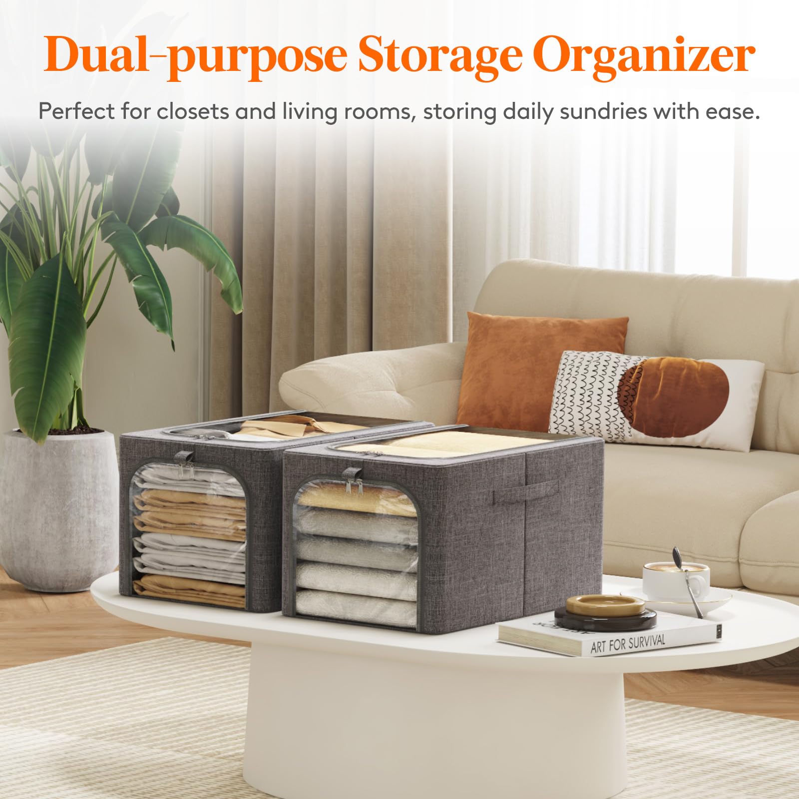 Lifewit 6 Pack Clothes Storage Bins with Metal Frame, Foldable Clothing Storage Bins with Lids, 40L Stackable Storage Box Storage Bags Fabric Bins Organizer with Clear Window& Zippers& Sturdy Handles