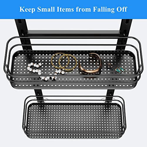 Nieifi Adjustable Over The Door Shower Caddy Organizer Shelves Rack with Hooks, Hanging Rustproof Shower Shelf Storage Basket for Inside Shower, Small Items Don’t Fall, Balck 4 Tier