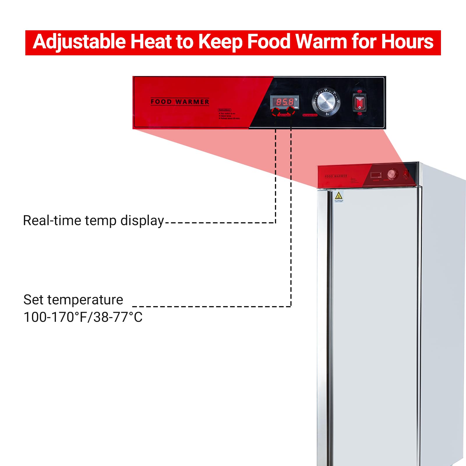 GarveeHome Hot Box Food Warmer - Multifunctional Storage, Stainless Steel, Excellent Insulation, 850W Cabinet, Water Tray, Restaurant Grade,Single Door,16th Floor,35 * 23 * 71inch