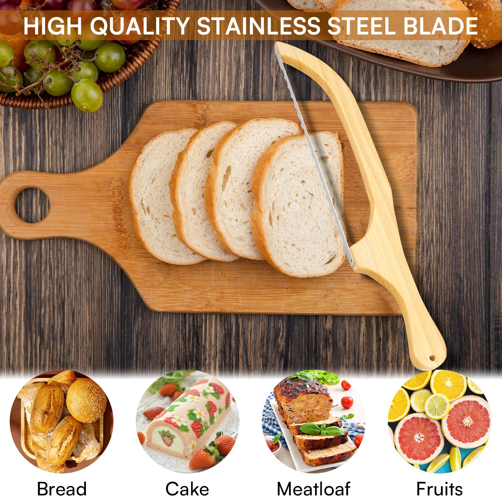 LOVLLE Bread Knife for Homemade Bread- Wooden Bread Bow Knifes sourdough Serrated Cutter Used for slicing bread include a dough whisk, scoring knife for bread baking