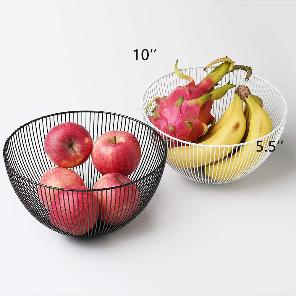 IBWell Wire Fruit Basket Fruit Bowl Kitchen Fruit Basket Stand Fruit Bowls for the Counters Metal Fruit Bowl(Round Black)