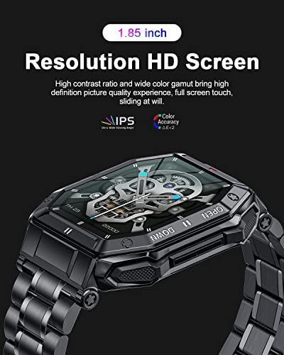 LIGE Military Smart Watch for Men Bluetooth Call(Answer/Make Call), 1.85'' HD Tactical Smartwatch with Heart Rate/Sleep/SpO2 Monitor, IP67 Waterproof Fitness Tracker for Android iOS Stainless Steel