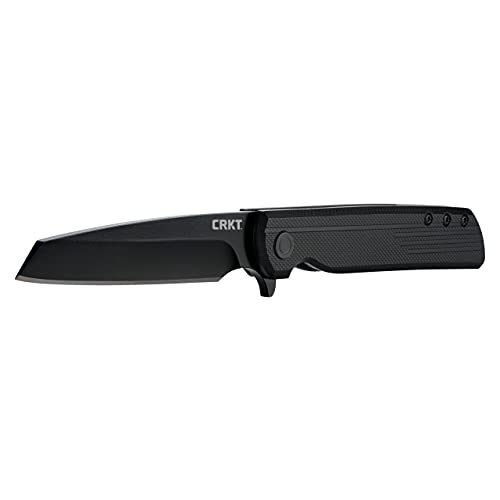 CRKT LCK + Folding Pocket Knife: Folder with Liner Lock, Black Plain Edge Sheepsfoot Blade, Reinforced Nylon Handle with Pocket Clip 3802K