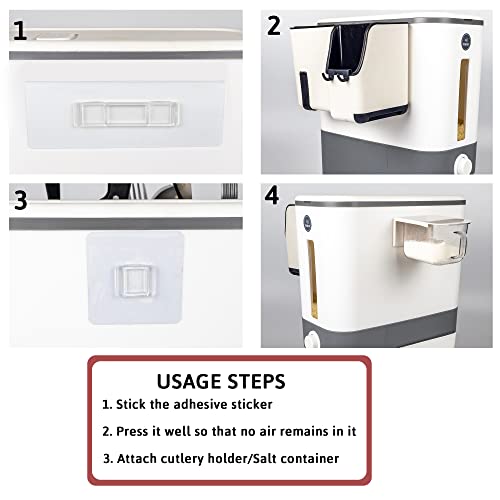 KITCHEN FAST–22LBS Rice Dispenser–Food Dispenser-Attachable Cutlery Holder and Salt/Spice Container–Large Grain Storage with Lid–Extra Storage Box-Moisture Proof-Optimizes Kitchen Space–Rice Storage