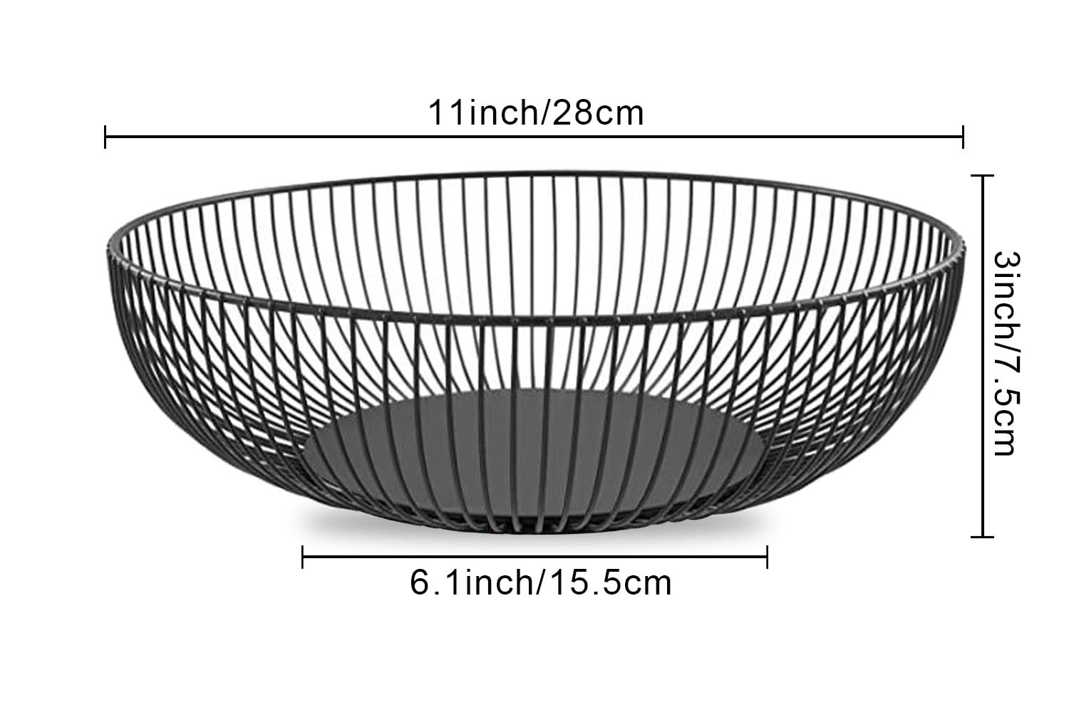 IBWell Wire Fruit Basket Fruit Bowl Kitchen Fruit Basket Stand Fruit Bowls for the Counters Metal Fruit Bowl-11 * 3"(D*H)(Exposure Black)