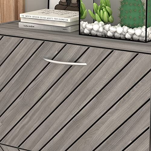 Homsee Modern Shoe Storage Cabinet with 2 Flip Drawers & Twill Louver Doors, Wood 2-Tier Shoe Rack Storage Organizer for Entryway, Hallway & Bedroom, Grey (22.4”L x 9.4”W x 29.5”H)
