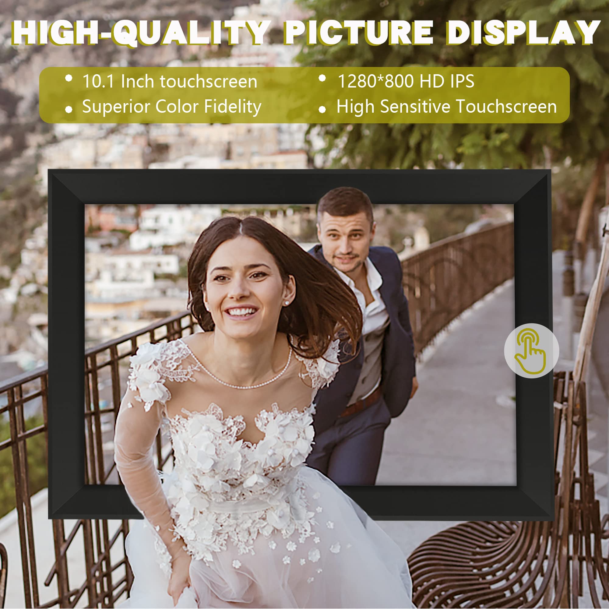 Digital Picture Frame, 10.1 Inch WiFi Digital Photo Frame 1280x800 IPS Touch Screen Photo Frame with 16GB Storage, Auto-Rotate, Wall-Mounted, Share Photos Videos via Frameo App Anywhere