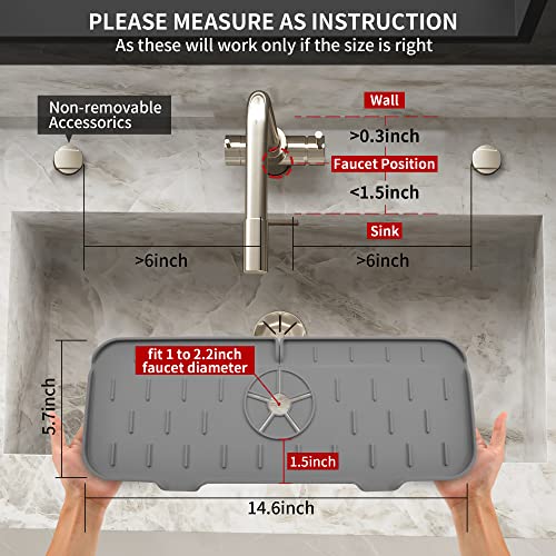 Kitchen Faucet Sink Splash Guard, Silicone Water Catcher Mat β Sink Draining Pad Behind Faucet, Grey Rubber Drying Mat for Kitchen & Bathroom Countertop Protect