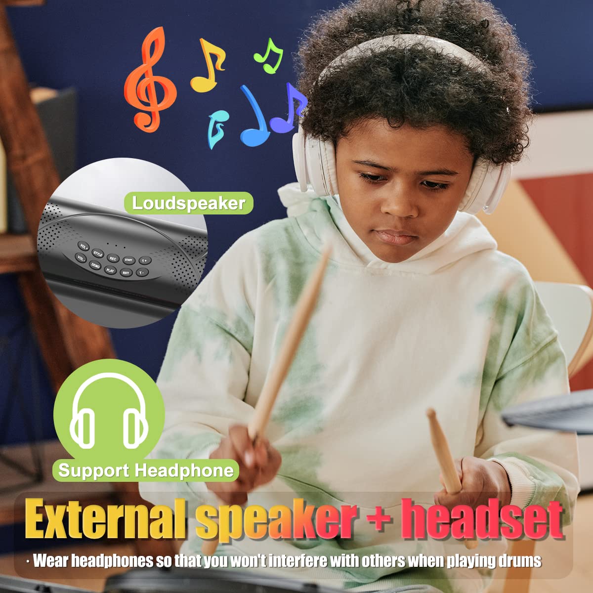 Forstree Electronic Drum Set(Cordless&Rechargeable), 9 Pads Roll-Up Digital Practice Drum Kit for Teens, Beginners, with Double Build-in Stereo Speaker, Drum Sticks, portable Gift for Kids, Christmas