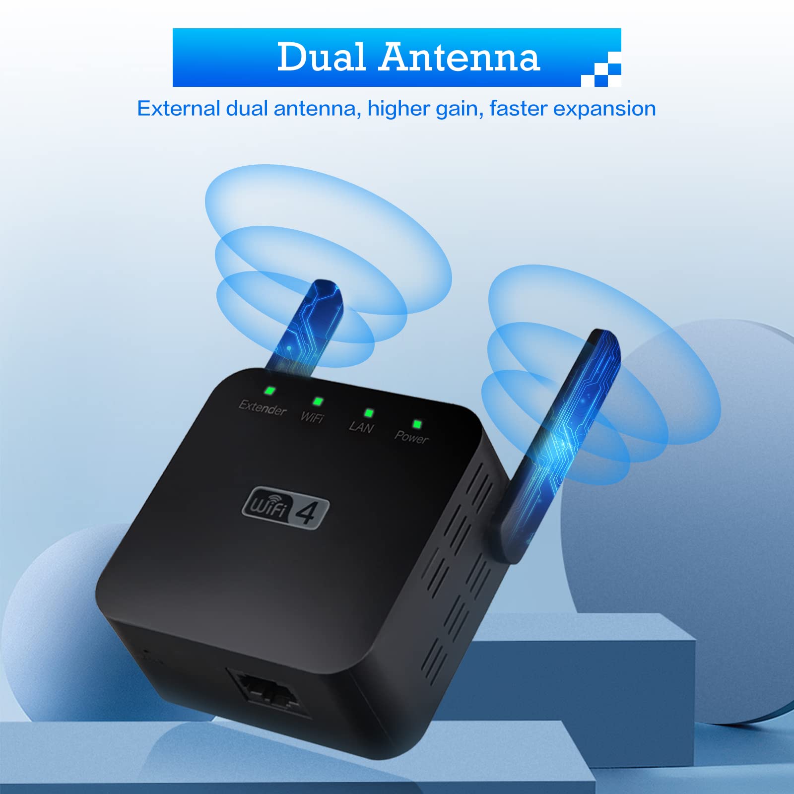 GUSSLM WiFi Extender, Long Range Coverage 5000 Sq.ft, Internet Repeater for Home & Outdoor,Wireless Signal Amplifier with Ethernet Port,5 Working Modes,Easy Setup,2.4GHz 300Mbps Band,Black