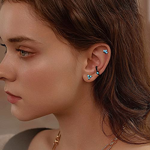 Drperfect Cartilage Earring Set Spiral Curved Flower Snake Cuff Dangle Chain Turquoise Stud Hoop Cartilage Helix Conch Piercing Jewelry