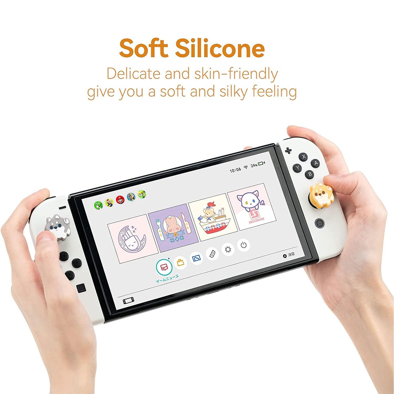 GeekShare Cute Silicone Joycon Thumb Grip Caps, Joystick Cover Compatible with Nintendo Switch/OLED/Switch Lite,4PCS - Cute Dog