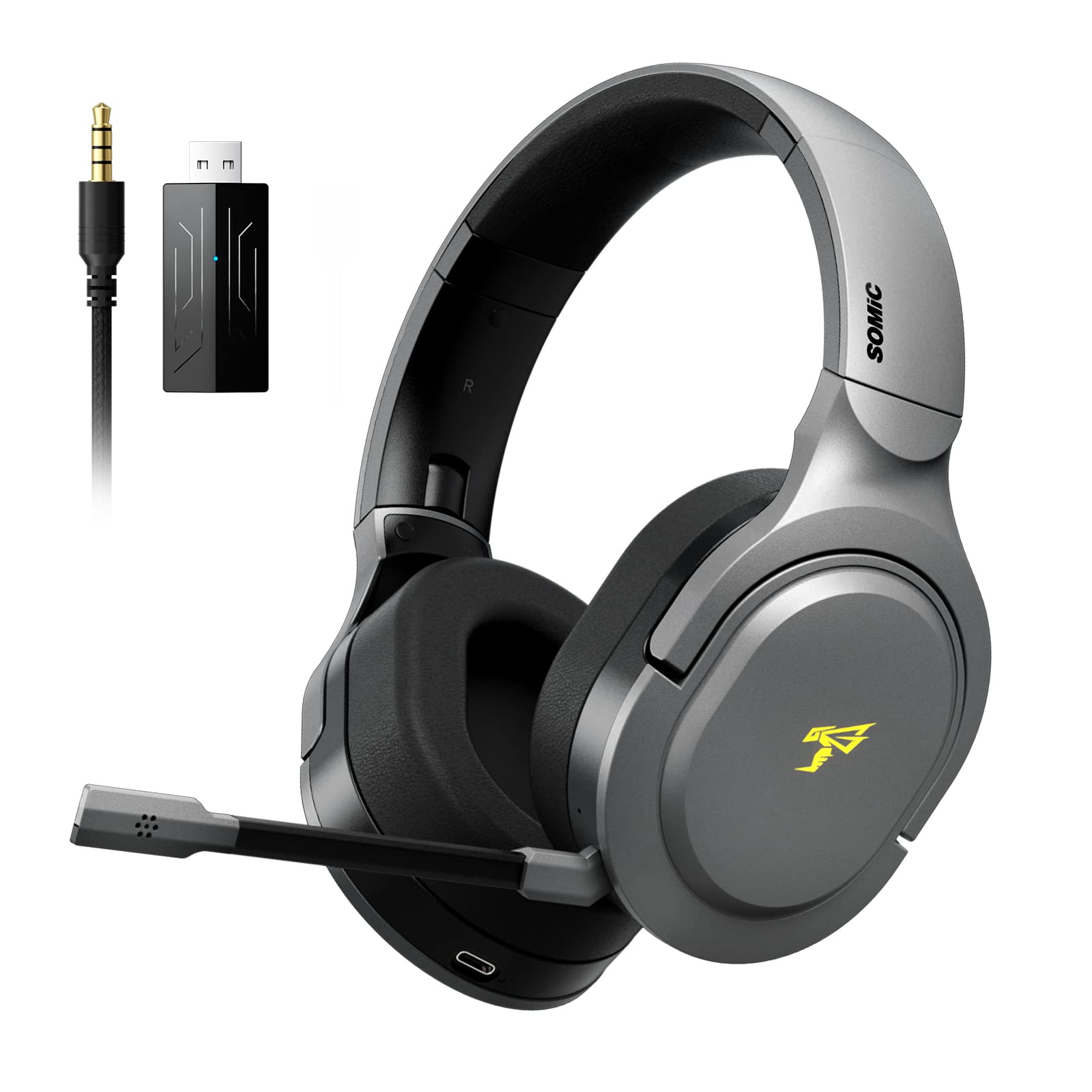 EASARS Wireless Gaming Headset, 2.4Ghz Gamer Headsets with Detachable Microphone, Portable Foldable Bluetooth Headphones Compatible with PC, PS5, PS4, Laptop, 28H Playtime (Grey)