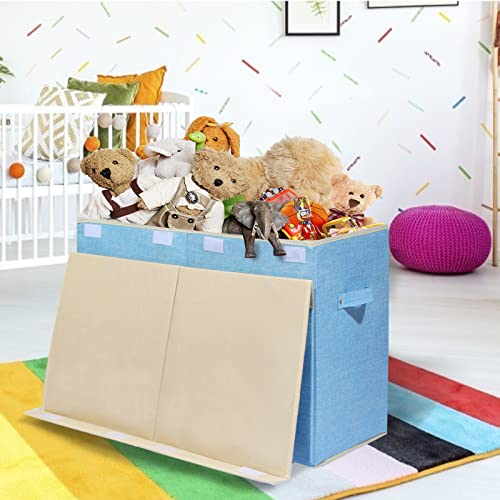 popoly Large Toy Box Chest with Lid, Collapsible Sturdy Toy Storage Organizer Boxes Bins Baskets