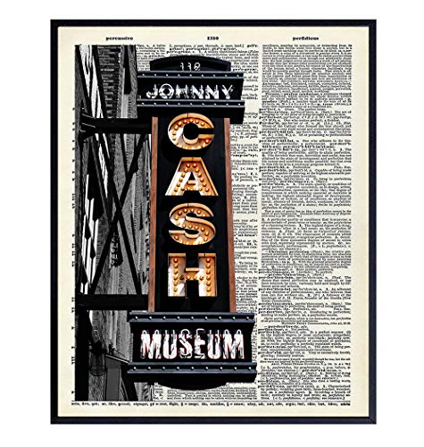 Johnny Cash Museum Dictionary Art Print - Vintage Upcycled Wall Art Poster - Modern Chic Home Decor for Bedroom, Living Room, Kitchen, Office - Gift for Country Music, Nashville Fans - 8x10 Photo