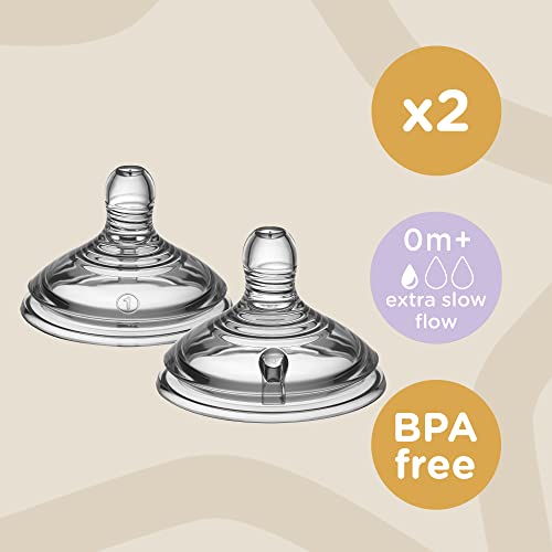 Tommee Tippee Closer to Nature Extra Slow Flow Baby Bottle Nipples, 0m+ β 2pk