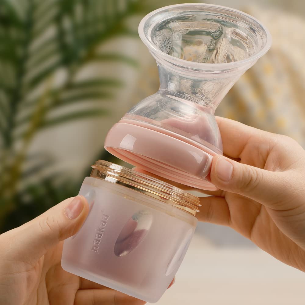 haakaa Gen.3 Manual Breast Pump with Cap Combo 5.4oz/160ml | Multi-Functional Silicone Breast Pump for Breastfeeding | Includes Leak and Dust Proof Cap, Color: Peach