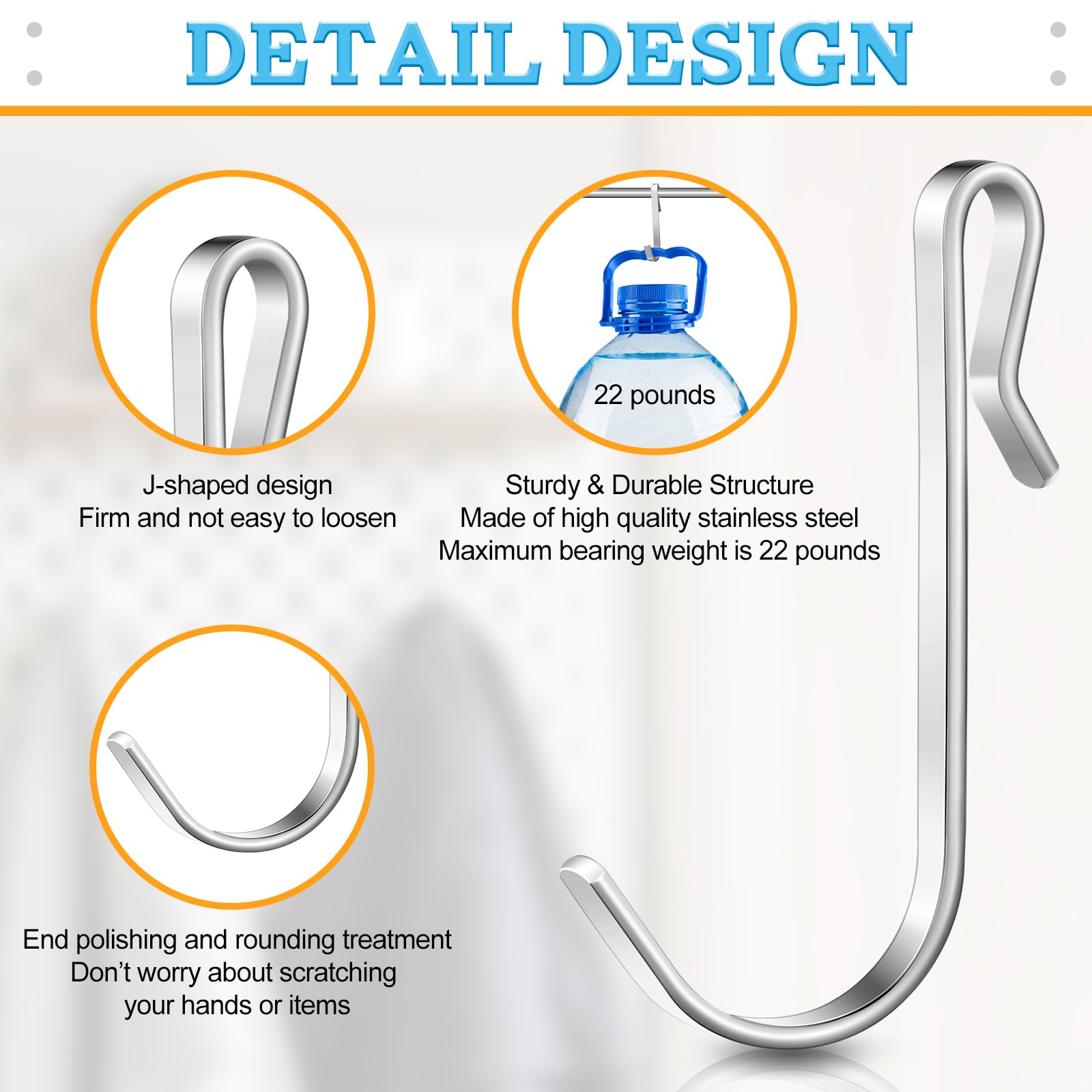 Lyrow 40 Pcs J Hook for Wire Shelving Hooks Stainless Steel Hanger Clip on Metal Wire Rack Hook Hanging Sink Grid Hook for Display Kitchen Bedroom Office Wire Shelf Pans Pots Kitchenware Shirts