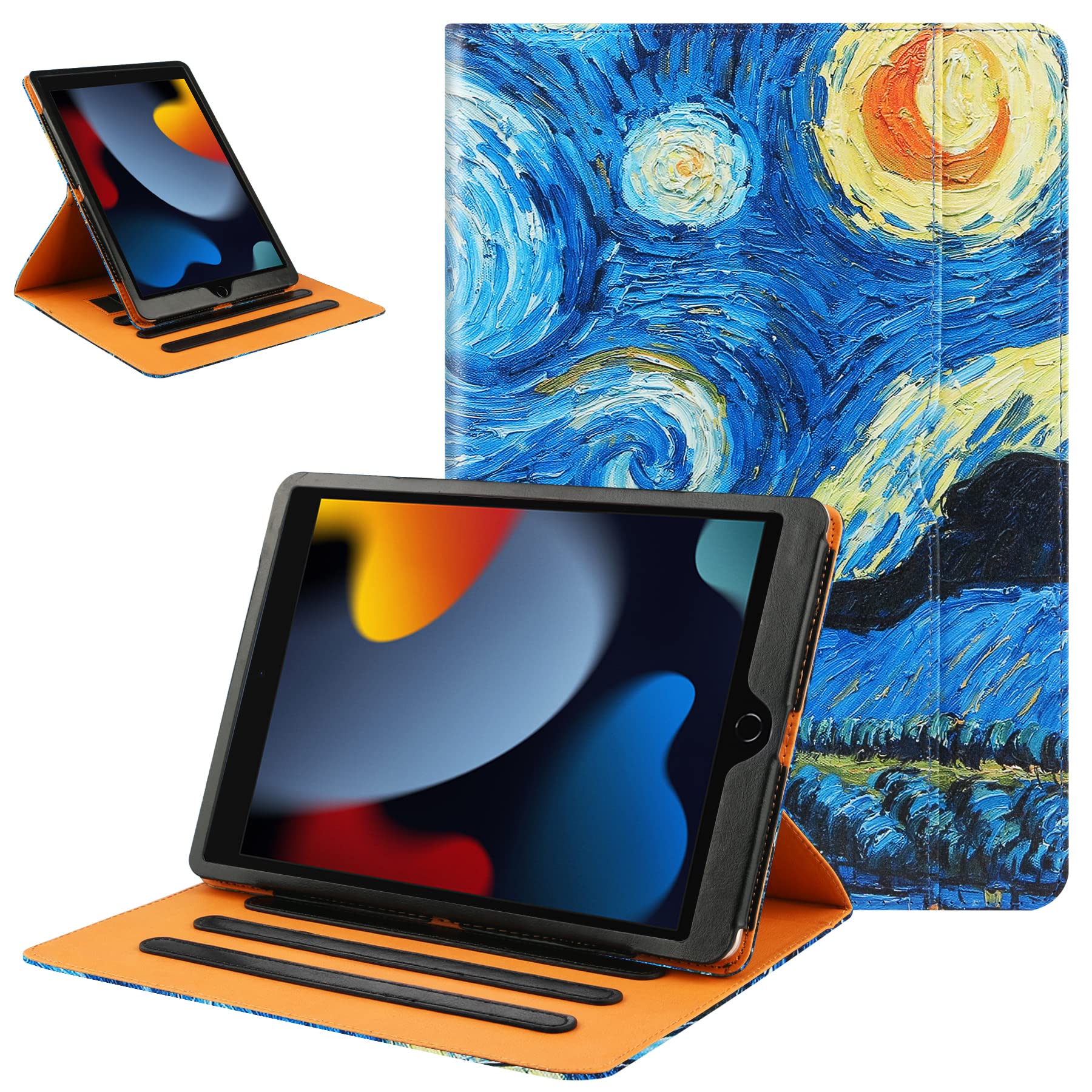 Rotating Case for iPad 9th/8th/7th Generation, iPad 10.2 case 2021/2020/2019-360 Degree Rotating Protective Stand Cover with Pencil Holder and Pocket, Auto Wake/Sleep(Almond)
