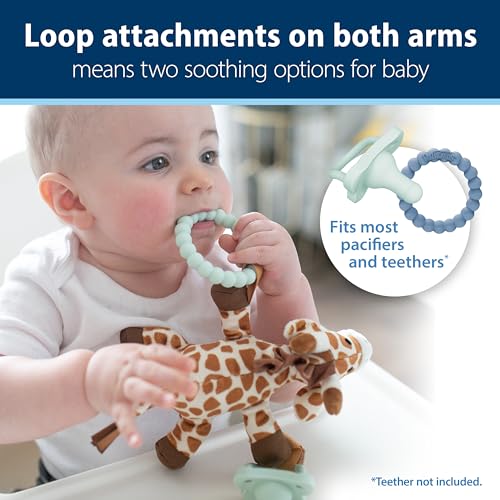 Dr. Brown's Lovey Pacifier and Teether Holder, 0 Months Plus, Giraffe with Green Pacifier
