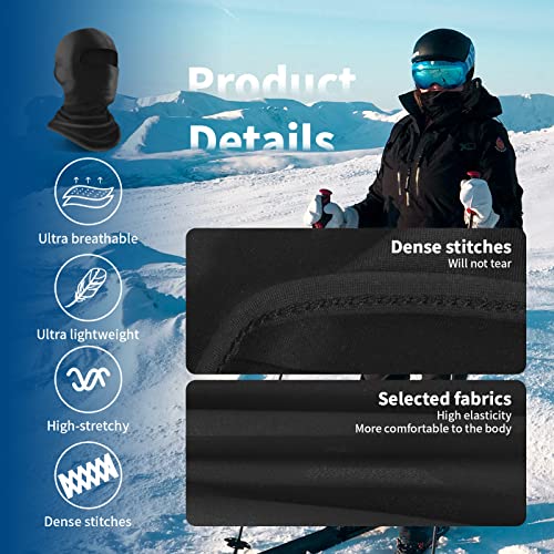 YESLIFE Black Ski Mask, Balaclava Face Mask for Men and Women – Skiing, Snowboarding, Motorcycle, UV Protection & Wind Protection