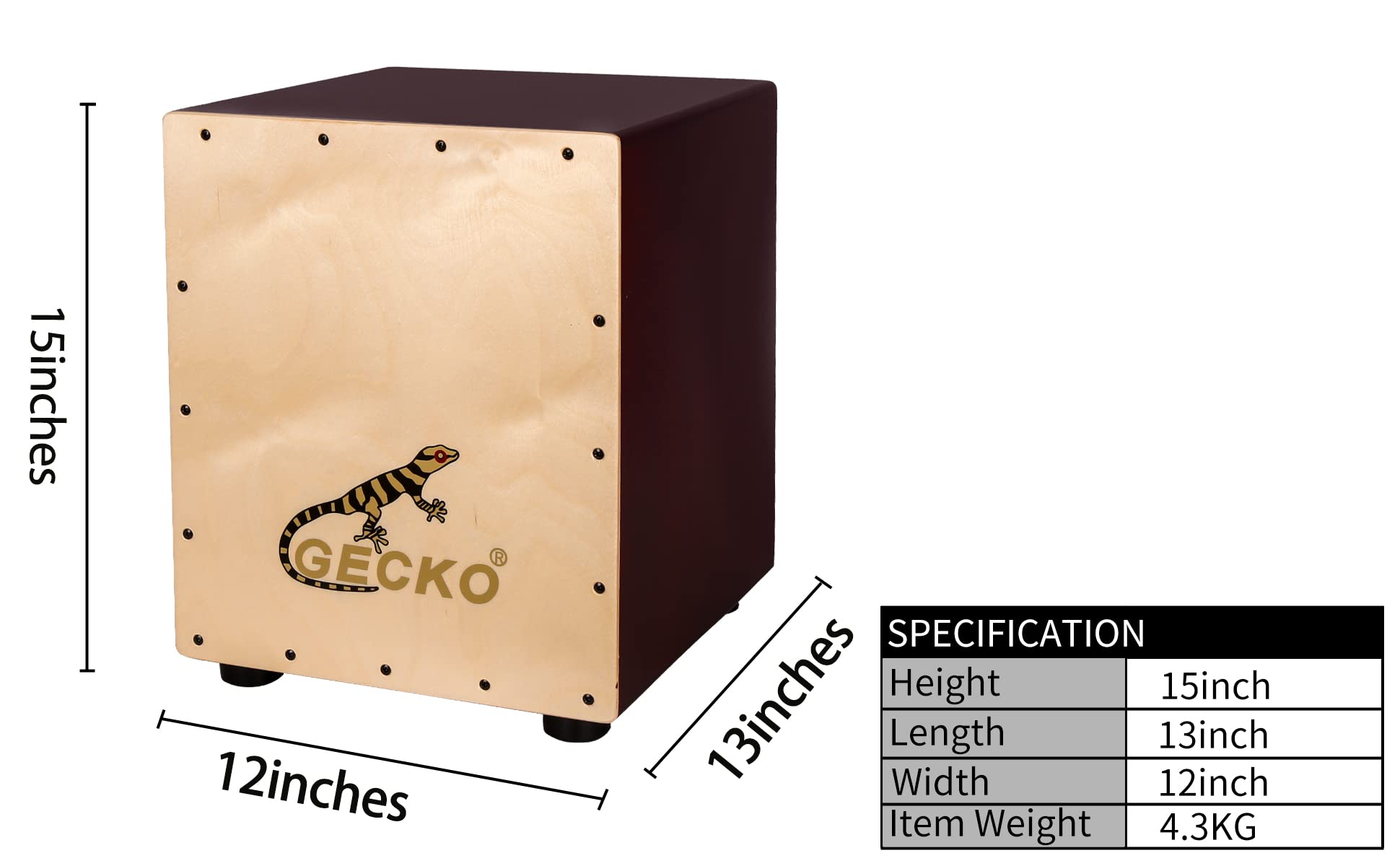 GECKO Cajon,Cajon Box Drum for Child Percussion Instrument Birch Wood with Internal Guitar Strings Compact Size Portable Cajon