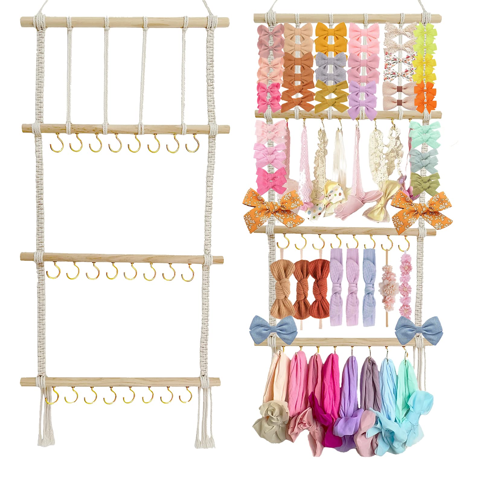 HY.MIS Bow Holder for Girls Hair Bows, Headband Holder Hair Bows Organizer for Girls, No assemble Required Boho Wall Hanging Hair Accessories for Toddler Nursery Baby Girls Room