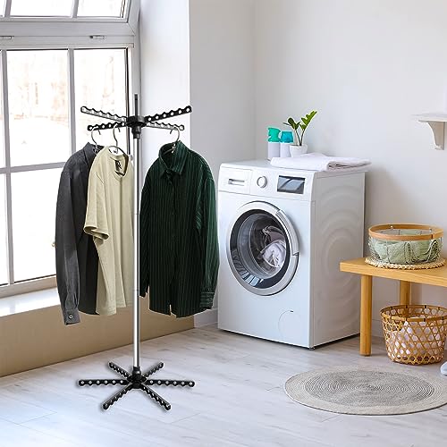 Lreros Clothes Drying Rack,59-Inch Clothes Drying Rack Folding Indoor,Laundry Drying Rack with 6 Rotatable Arms for Hanger, 6 Legs, Stainless Steel, for 18 Pieces of Clothes, Black