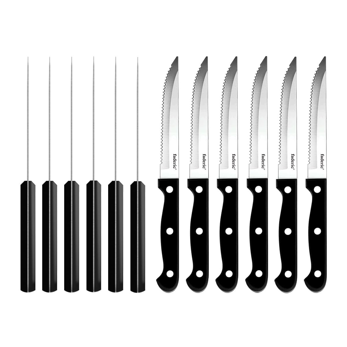 faderic 12-piece Serrated-Steak Knives, Black Full-Tang Triple Rivet Steak Knife Set,Stainless steel Sharp Blade,8.7 Inch,Dishwasher Safe