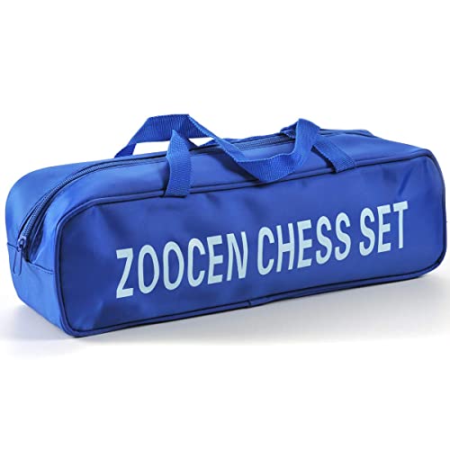 ZOOCEN Chess Set - Plastic Chess Pieces and Green Roll-Up Vinyl Chess Board Foldable Chess Game (with Extra Queen)
