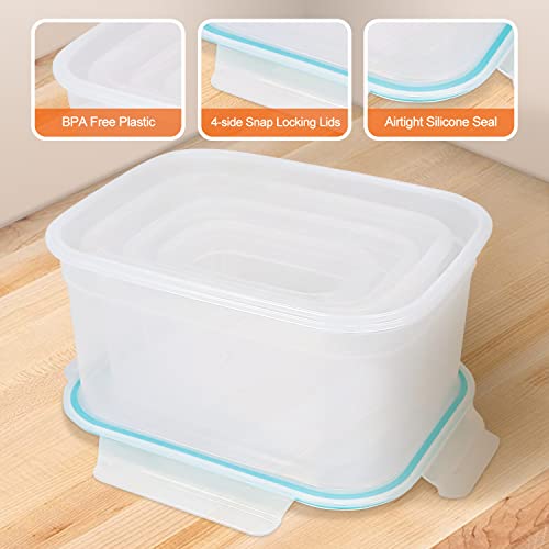 LIHOOOOM Food Storage Containers with lids, 8-Piece BPA-Free Meal Prep Rectangle Containers Plastic Leak-Proof Containers for Cereal, Flour and Sugar 3.5L, Green