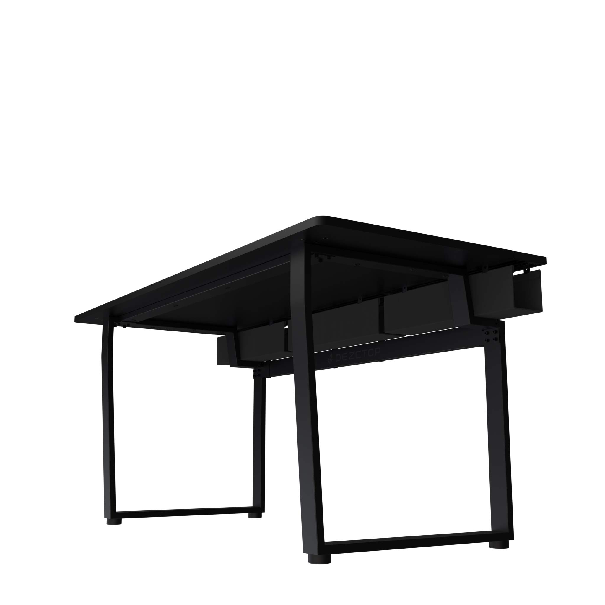 DEZCTOP Bifrost 63W x 28D Gaming PC Computer Desk, Large Workstation for Gamers or Home Office with Reserved Space for Headset/Cup Holders, Cable Management, Stainless Steel Frame (Black) (Black)