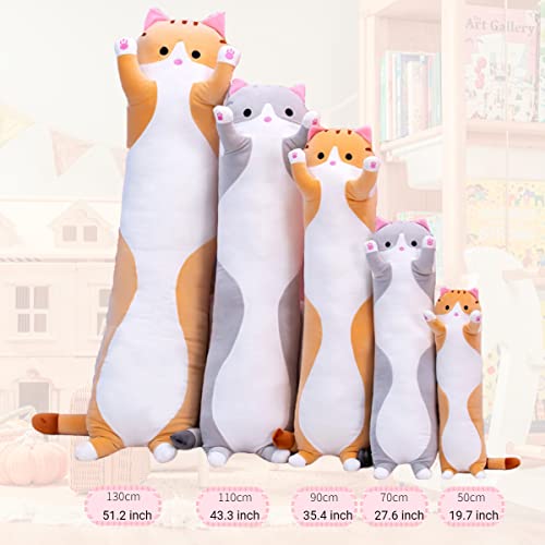 ZRLABL Long Cat Plush Pillow Plushie Stuffed Animal Body Pillow Cute Kitten Plush Throw Pillow Doll Toy Gift for Girlfriend Kids Birthday Christmas Festivals(Gray,19.7inch)