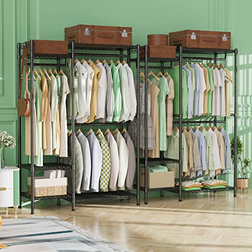 LEHOM G3 Garment Closet Rack Heavy Duty Freestanding Portable Wire Clothing Rack with Shelves, Adjustable, DIY Hanging Wardrobe Clothes Racks for Bedroom